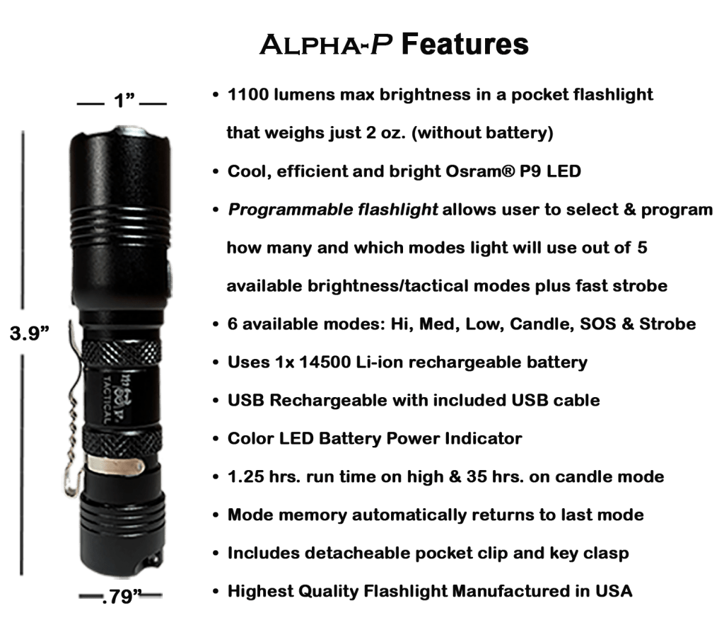 Alpha-P Programmable USB Rechargeable Pocket LED Flashlight